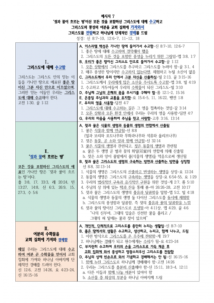성경진리사역원(BTMK) | [2023 봄 장로] - M7 ‘젖과 꿀이 흐르는 땅’이신 모든 것을 포함하신 그리스도에 대해 수고하고 그리스도의 풍성의 여분을 교회 집회에 ...